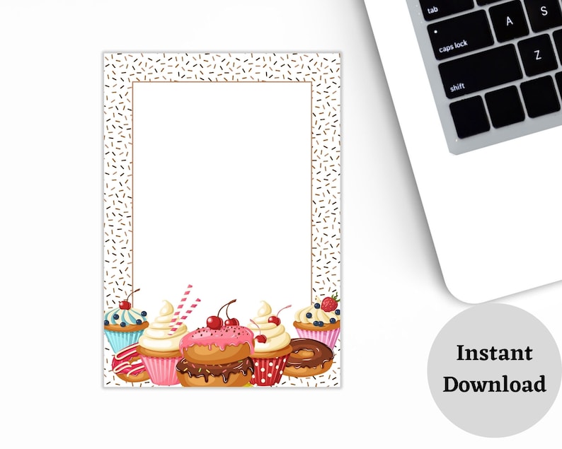 Printable Cupcake Stationery PDF, Letter Writing Paper, Lined and ...