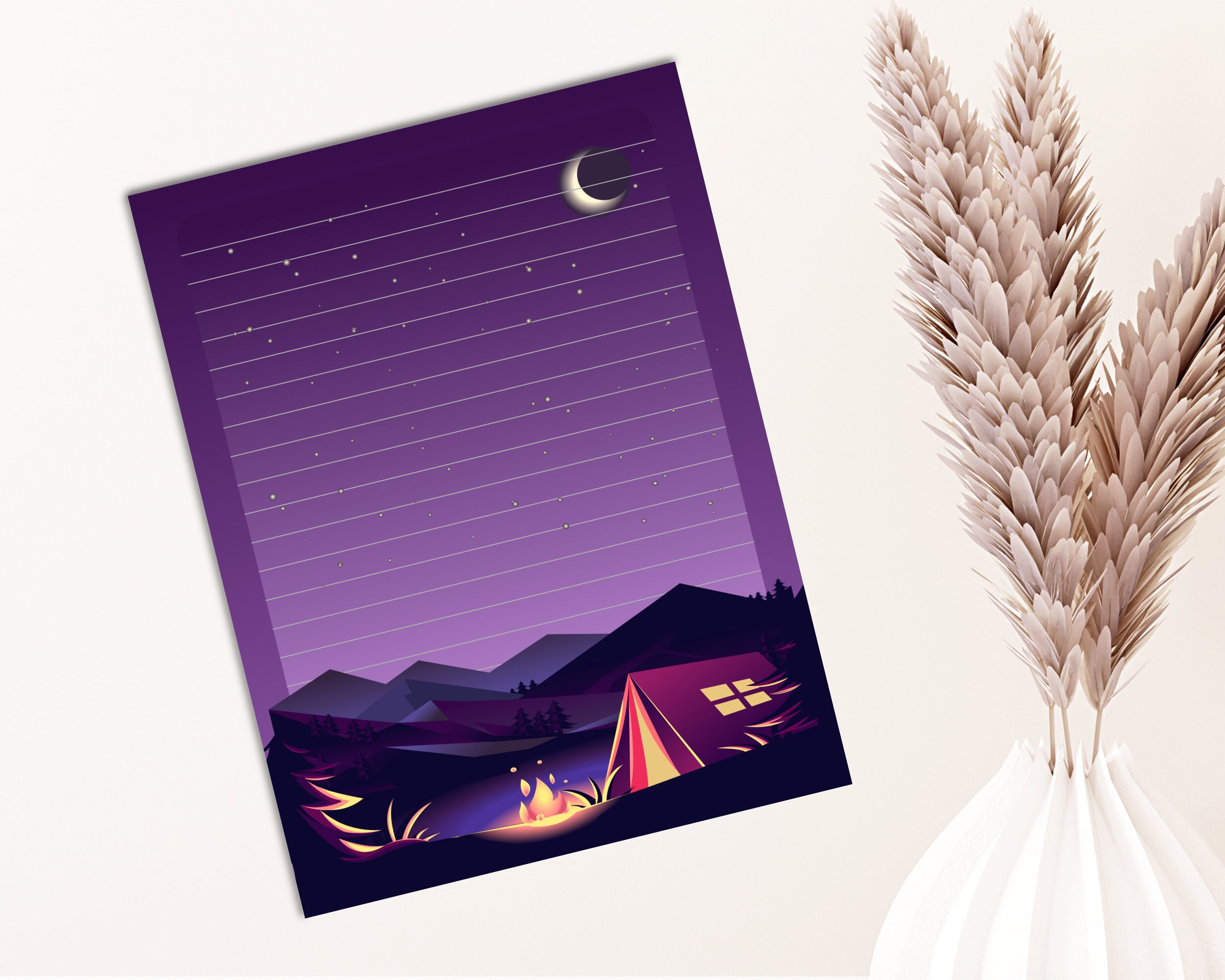 Printable Night Sky Camping Stationery, Cute Stationery, Camping Fire Stationery, Printable ...