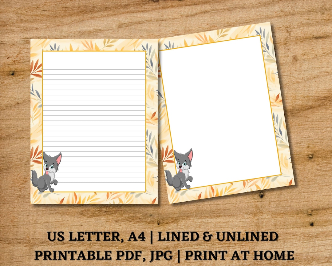 Printable Cartoon Wolf Stationery Animal Stationery Wolf - Etsy