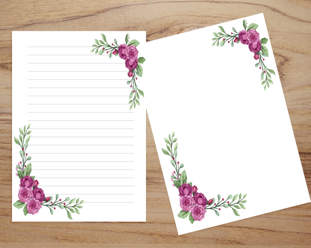 Printable Purple Roses Stationery Flower Roses Stationery - Etsy