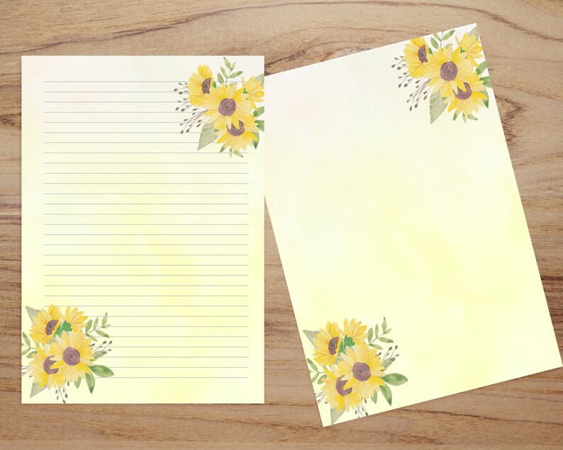 Printable Sunflower Stationery, Printable Stationery Lined and Unlined ...