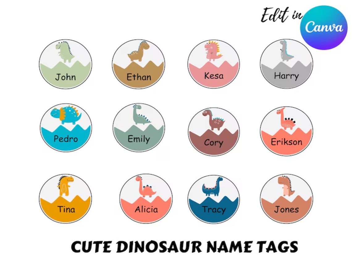 Editable Dinosaur Name Tags, Circle Dinosaur Classroom Name Tags ...
