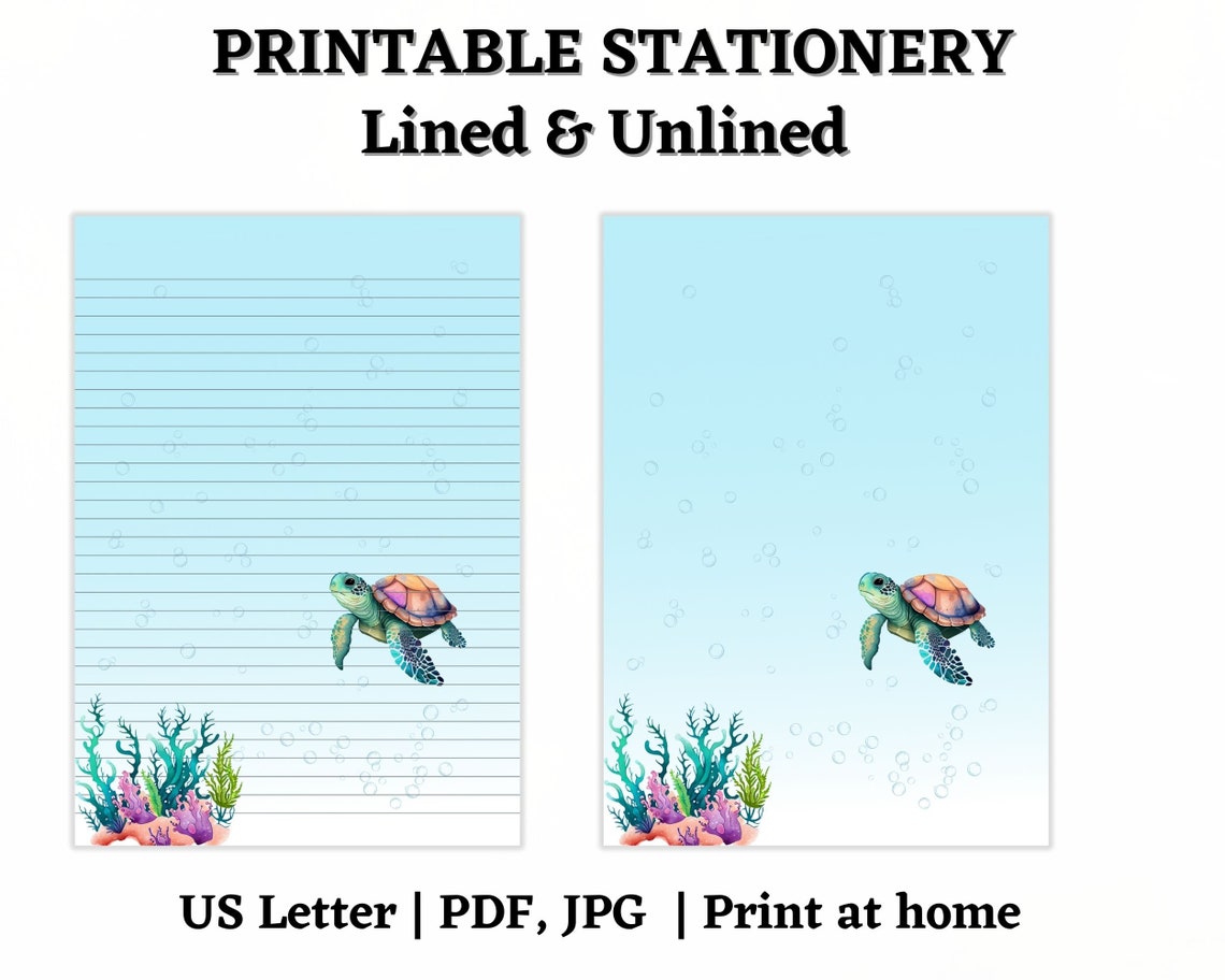 Under the Sea Stationery, Lined and Unlined Letter Writing Paper, Journal Paper, Digital Paper ...