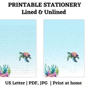 Under the Sea Stationery, Lined and Unlined Letter Writing Paper, Journal Paper, Digital Paper ...
