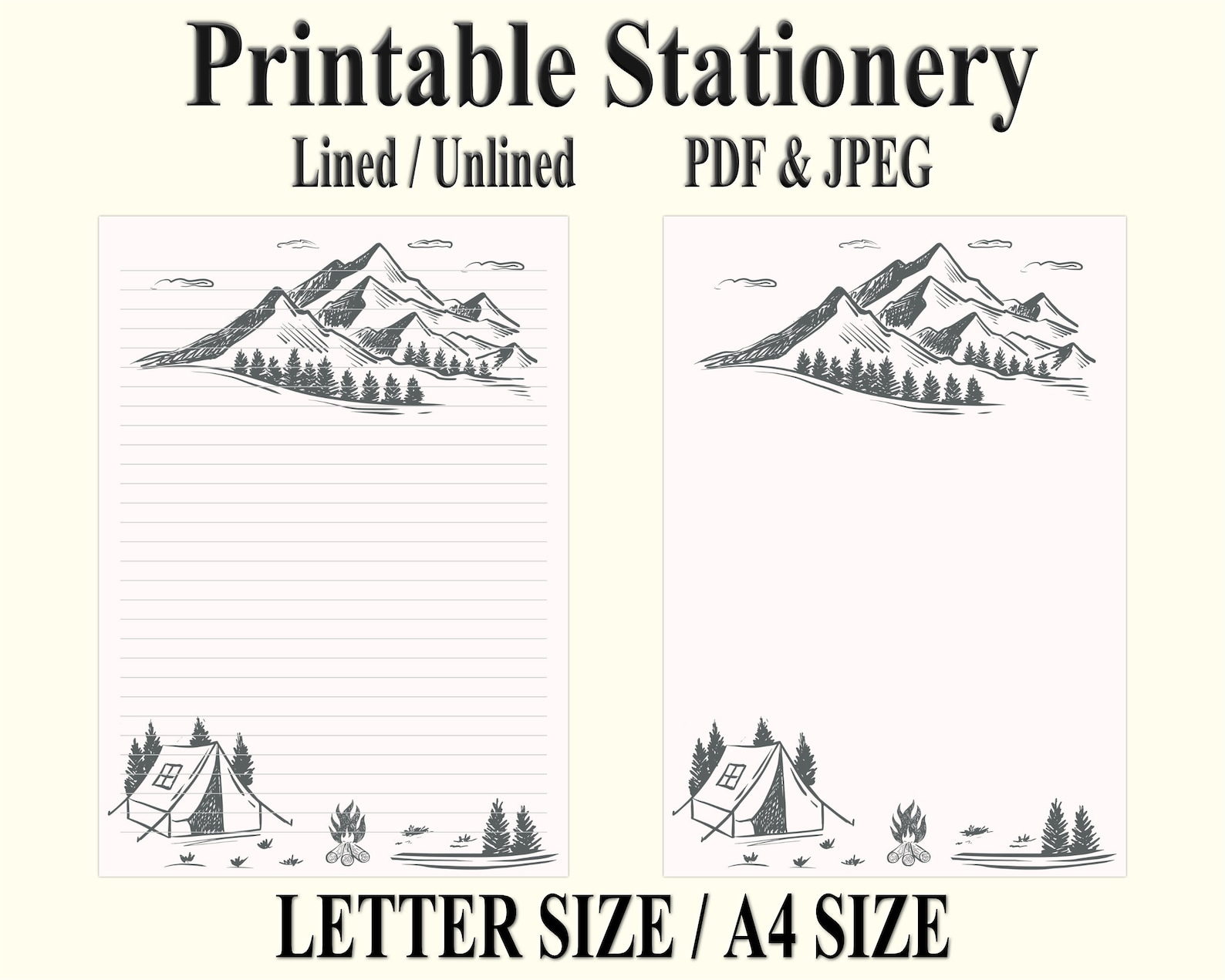 Printable Camping Stationery, Mountain Stationery, Camping Fire ...