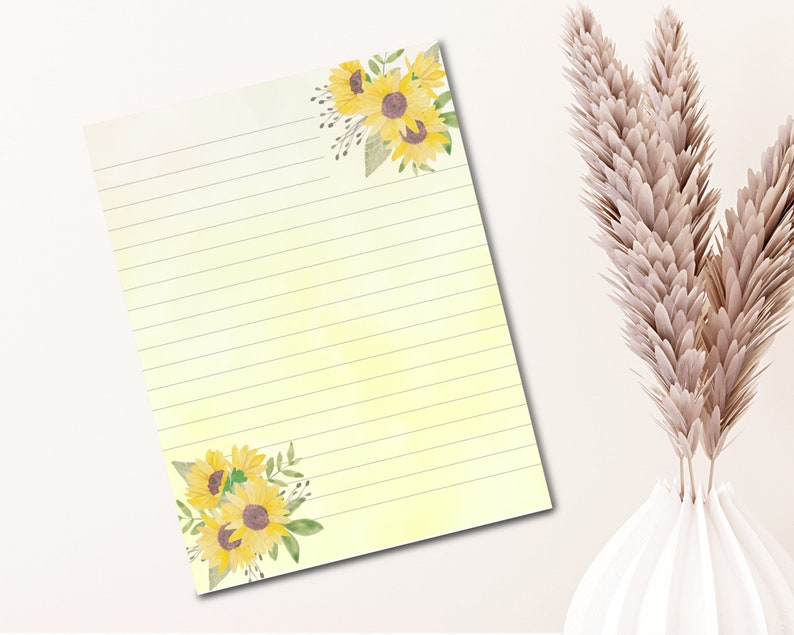 Printable Sunflower Stationery Printable Stationery Lined and - Etsy