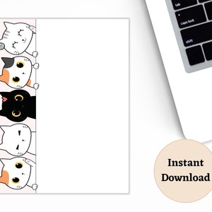Cat Stationery Printable PDF, Lined and Unlined Digital Paper, Letter ...