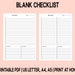 Blank Checklist Template Printable PDF, 2 Versions Checklist, Letter ...
