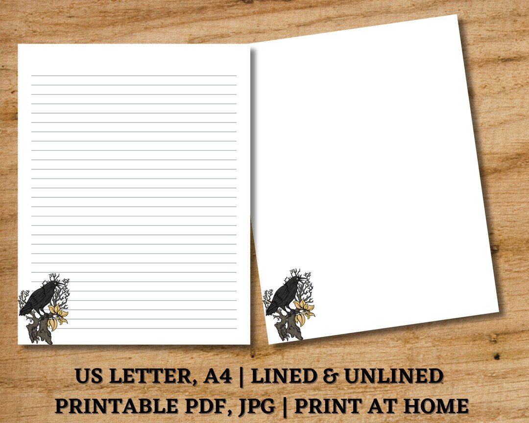 Printable Raven Stationery Letter Writing Paper Lined and - Etsy
