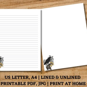 Printable Raven Stationery, Letter Writing Paper, Lined and Unlined ...