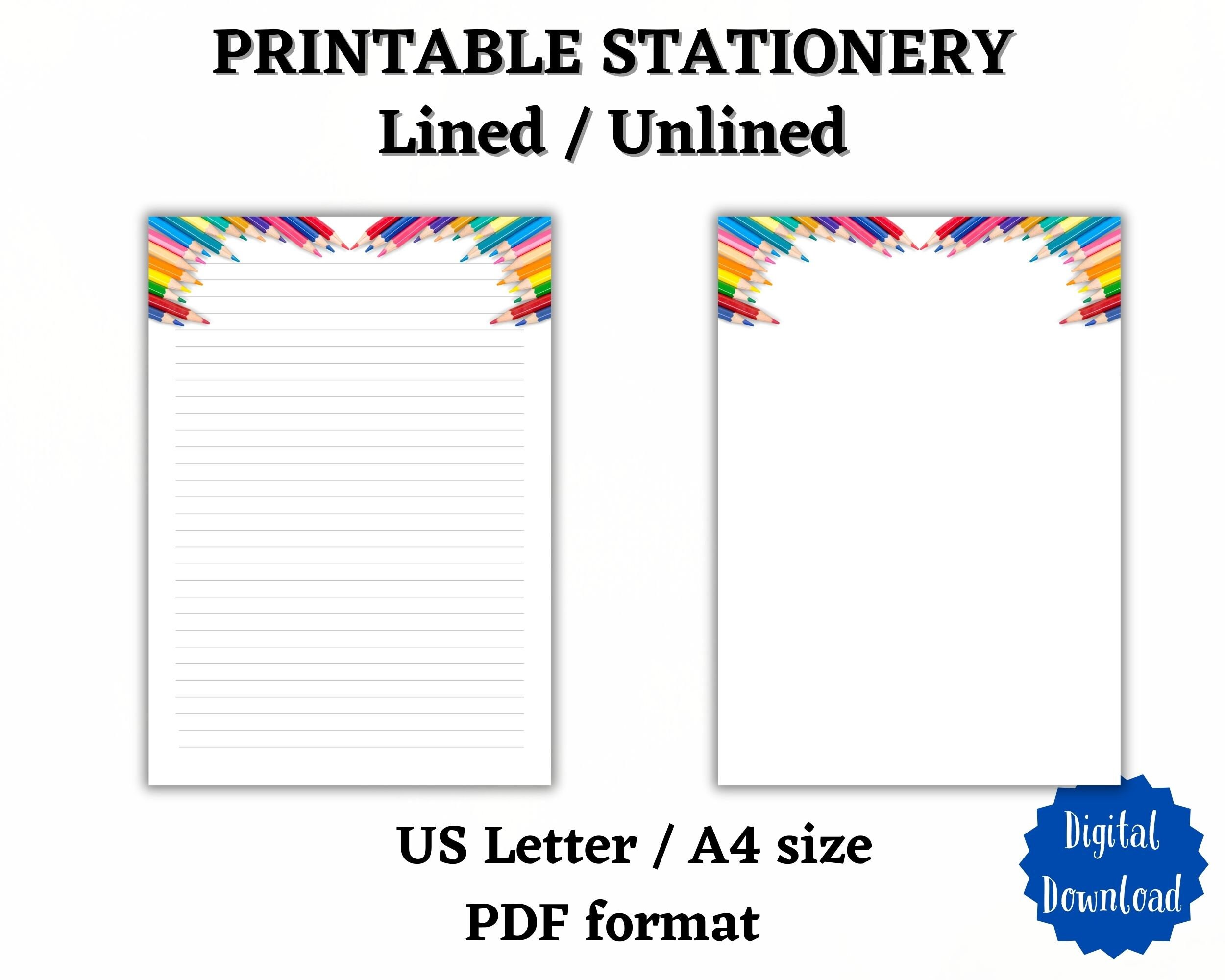 Color Pencil Letter Writing Paper, Coloured Pencil Lined and Unlined ...