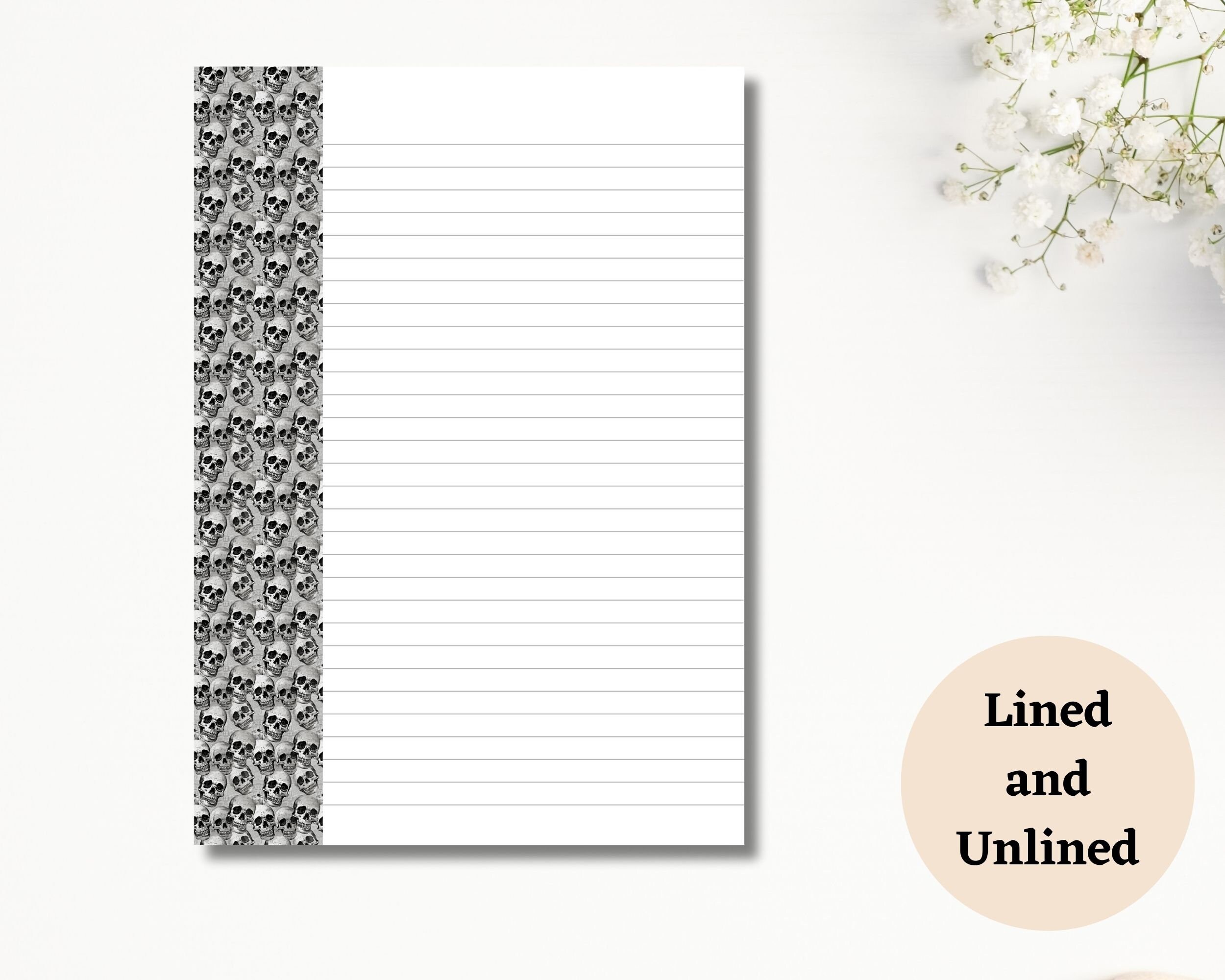 Printable Skull Stationery, Letter Writing Paper, Skeleton Writing ...