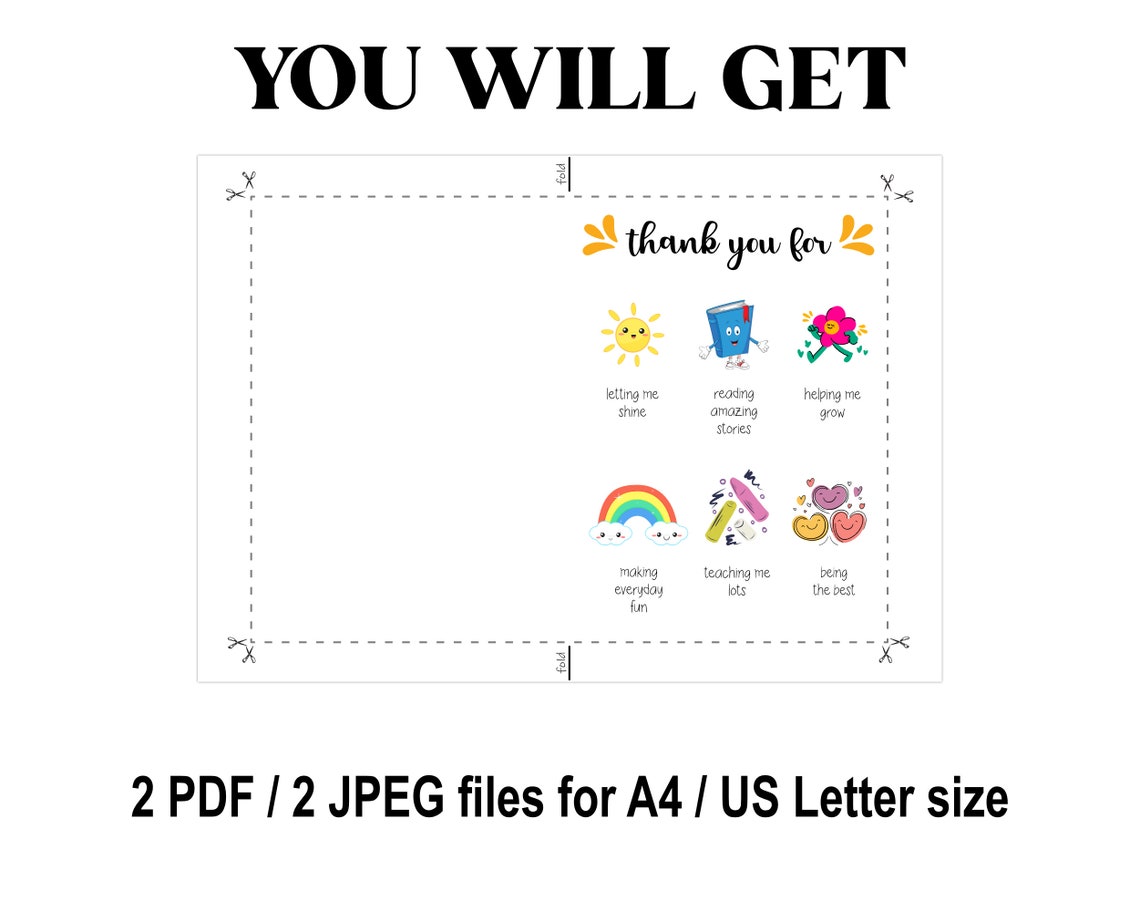 Printable Teacher Card, Gift for Teacher, Thank You Teacher Digital ...