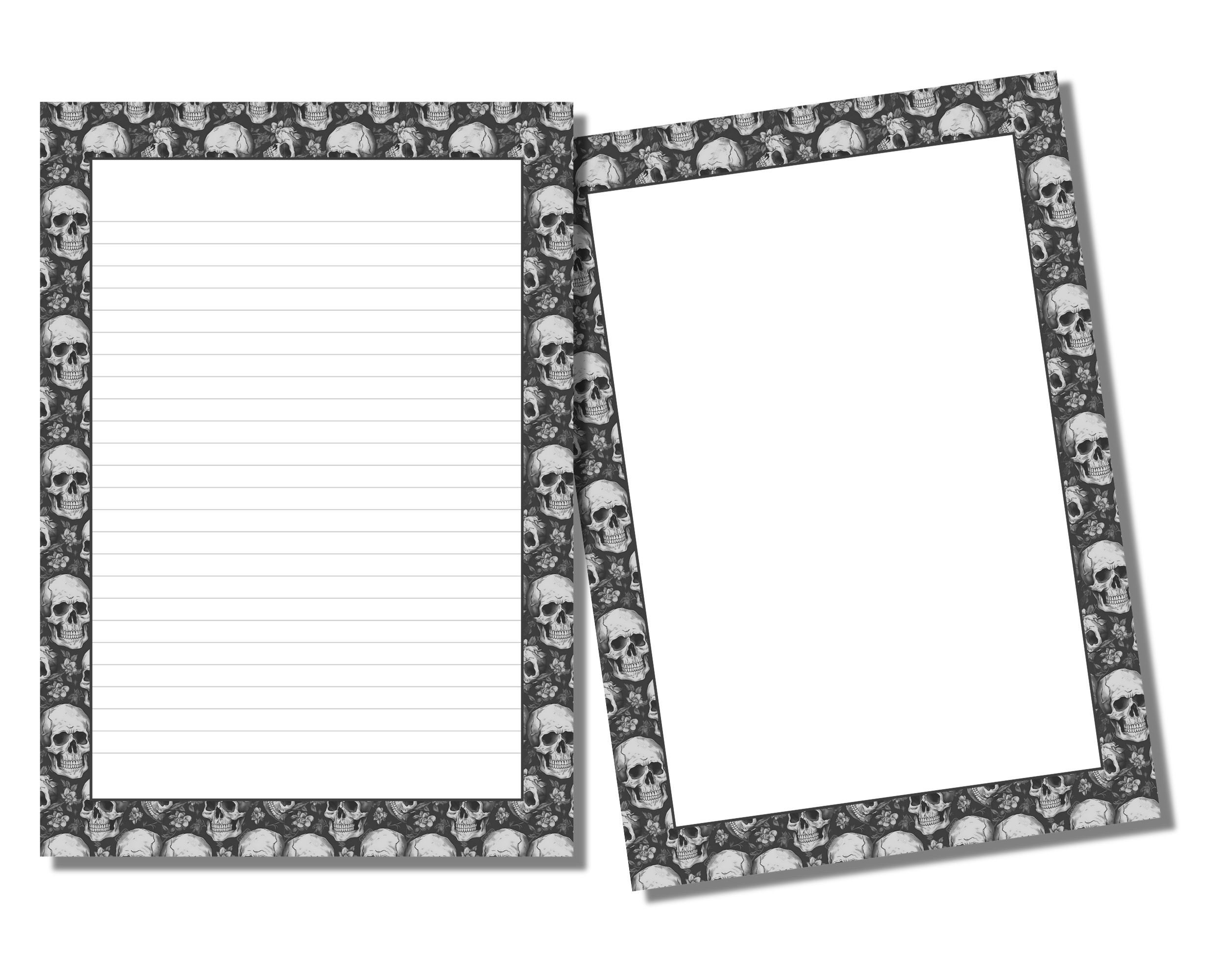 Printable Skull Stationery, Letter Writing Paper, Skull Lined and ...