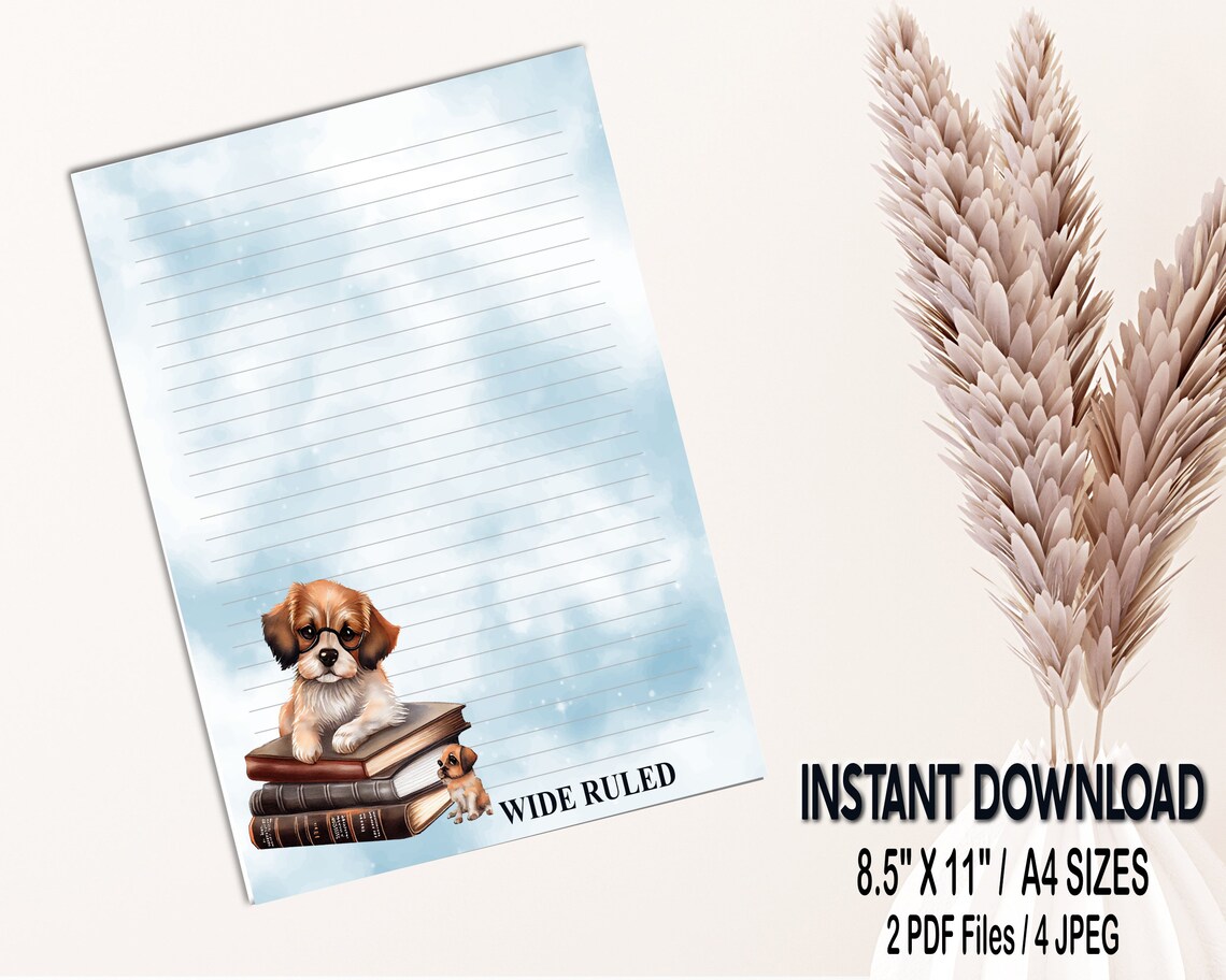 Printable Puppy Stationery, Dog & Books Lovers Printable Stationary ...