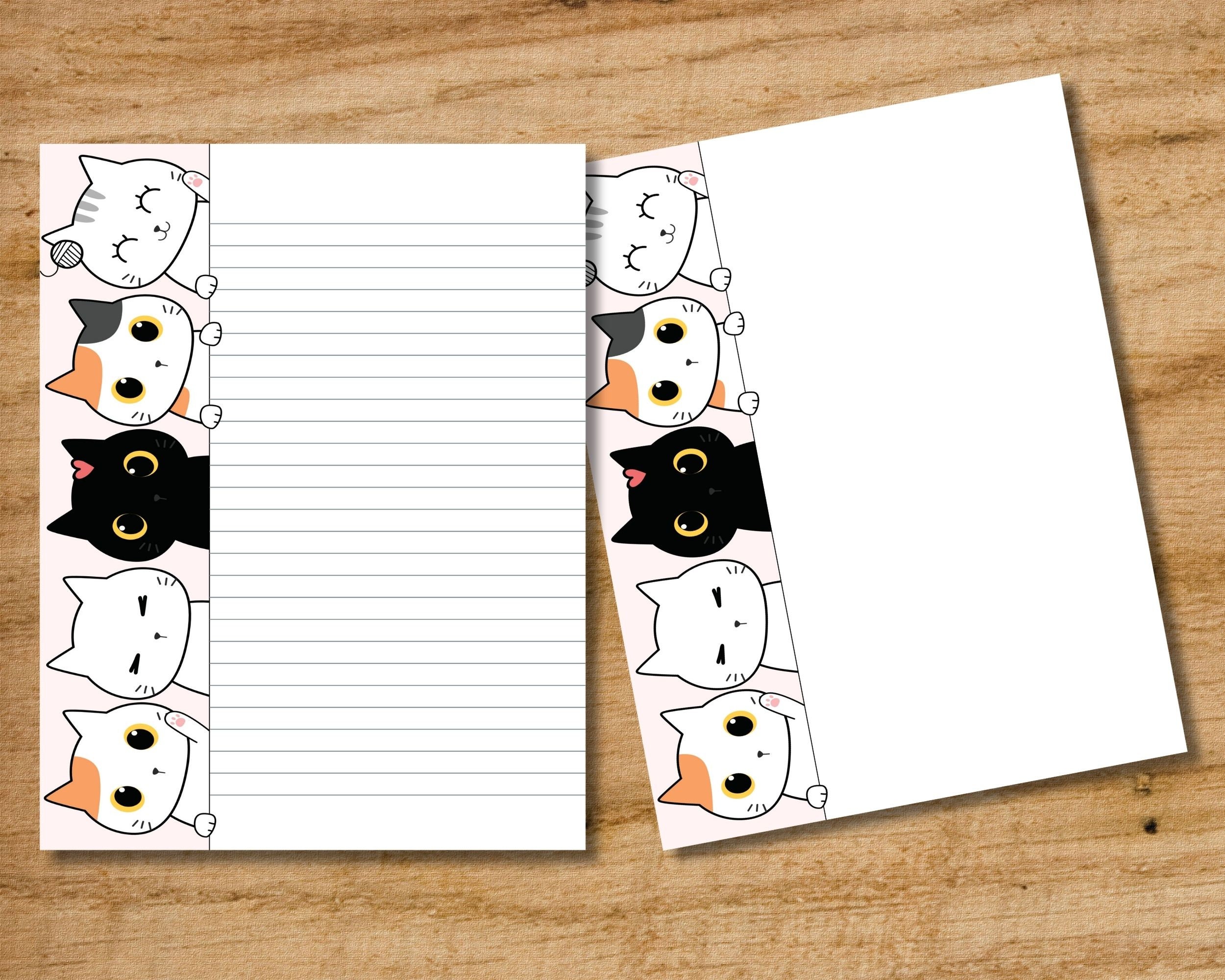 Cat Stationery Printable PDF, Lined and Unlined Digital Paper, Letter ...