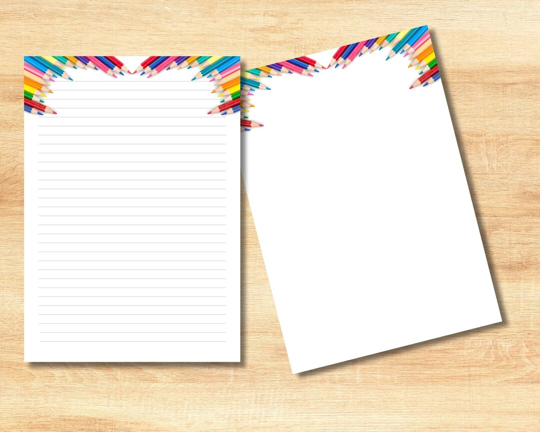 Color Pencil Letter Writing Paper, Coloured Pencil Lined and Unlined ...