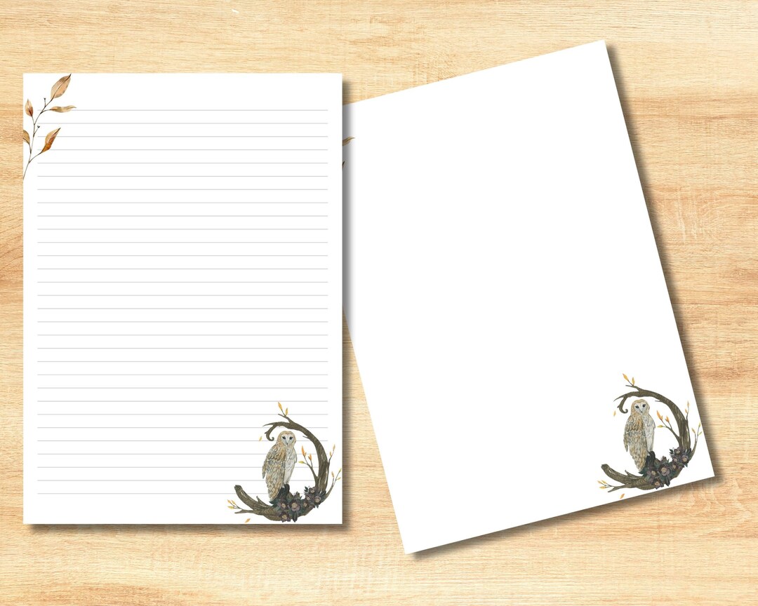 Printable Owl Stationery, Printable Stationery Lined and Unlined Paper ...