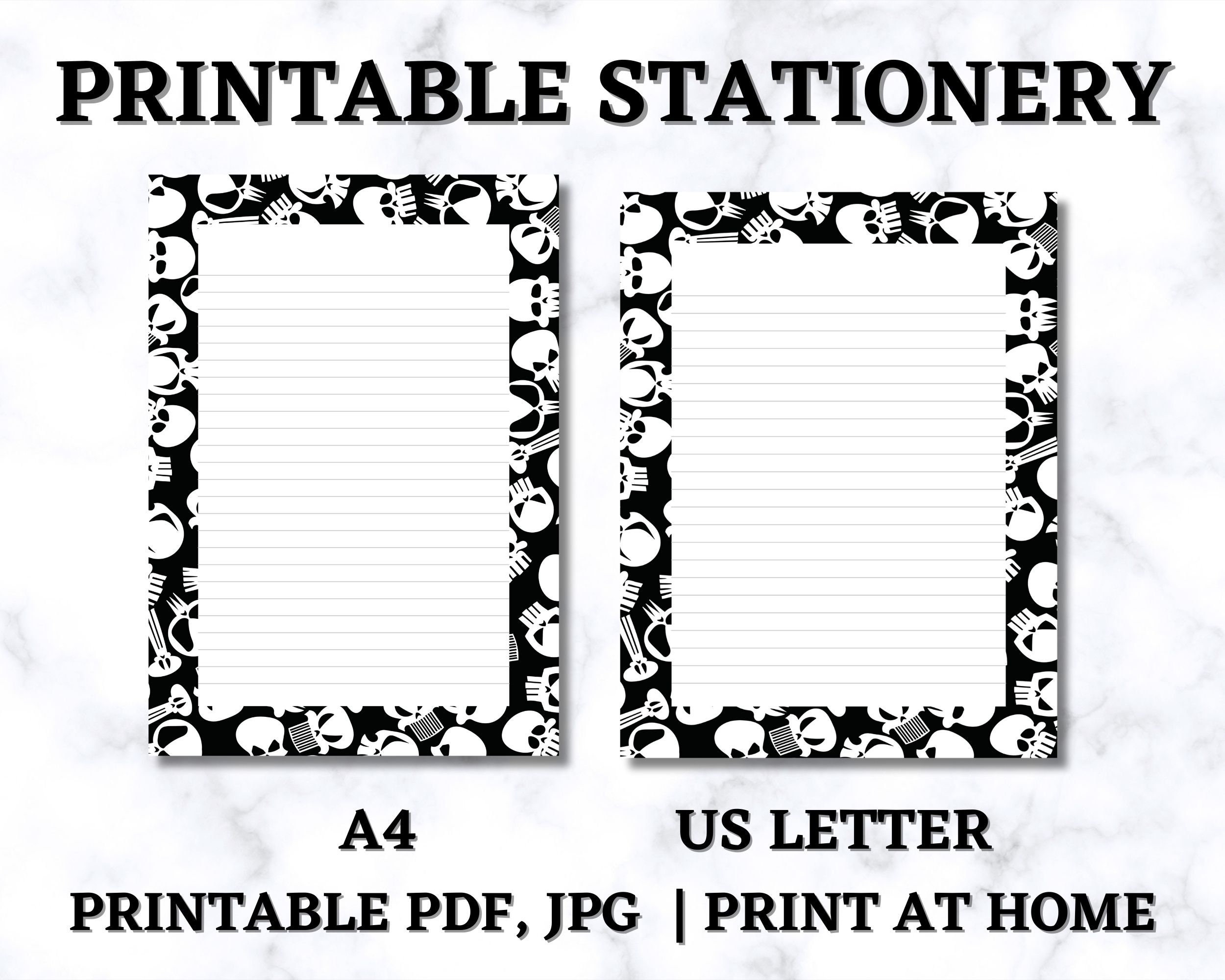 Printable Skull Stationery, Letter Writing Paper, Skeleton Writing ...
