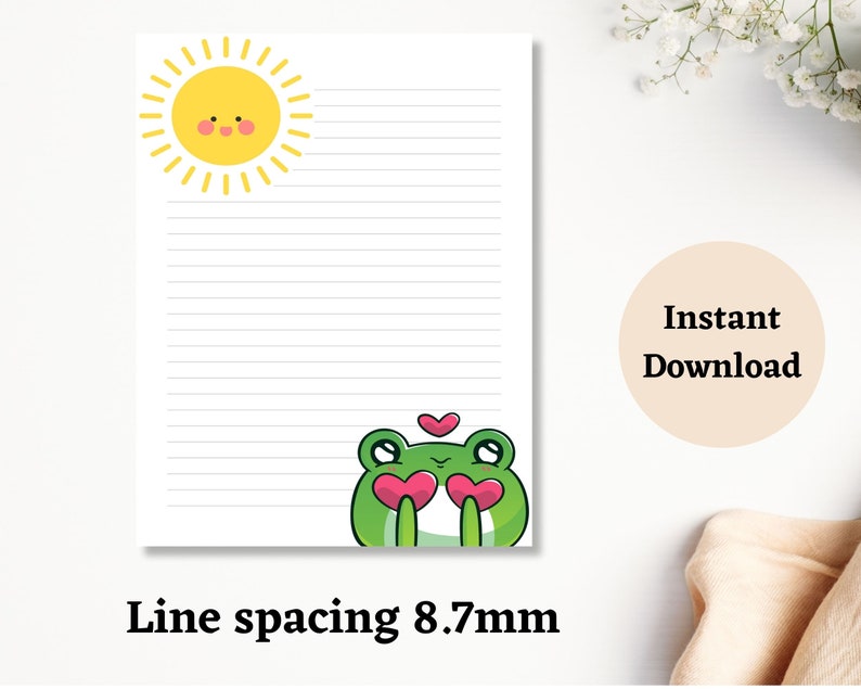 Kawaii Frog Lined and Unlined Letter Writing Paper Digital - Etsy