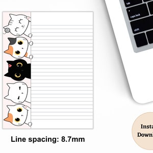 Cat Stationery Printable PDF, Lined and Unlined Digital Paper, Letter ...