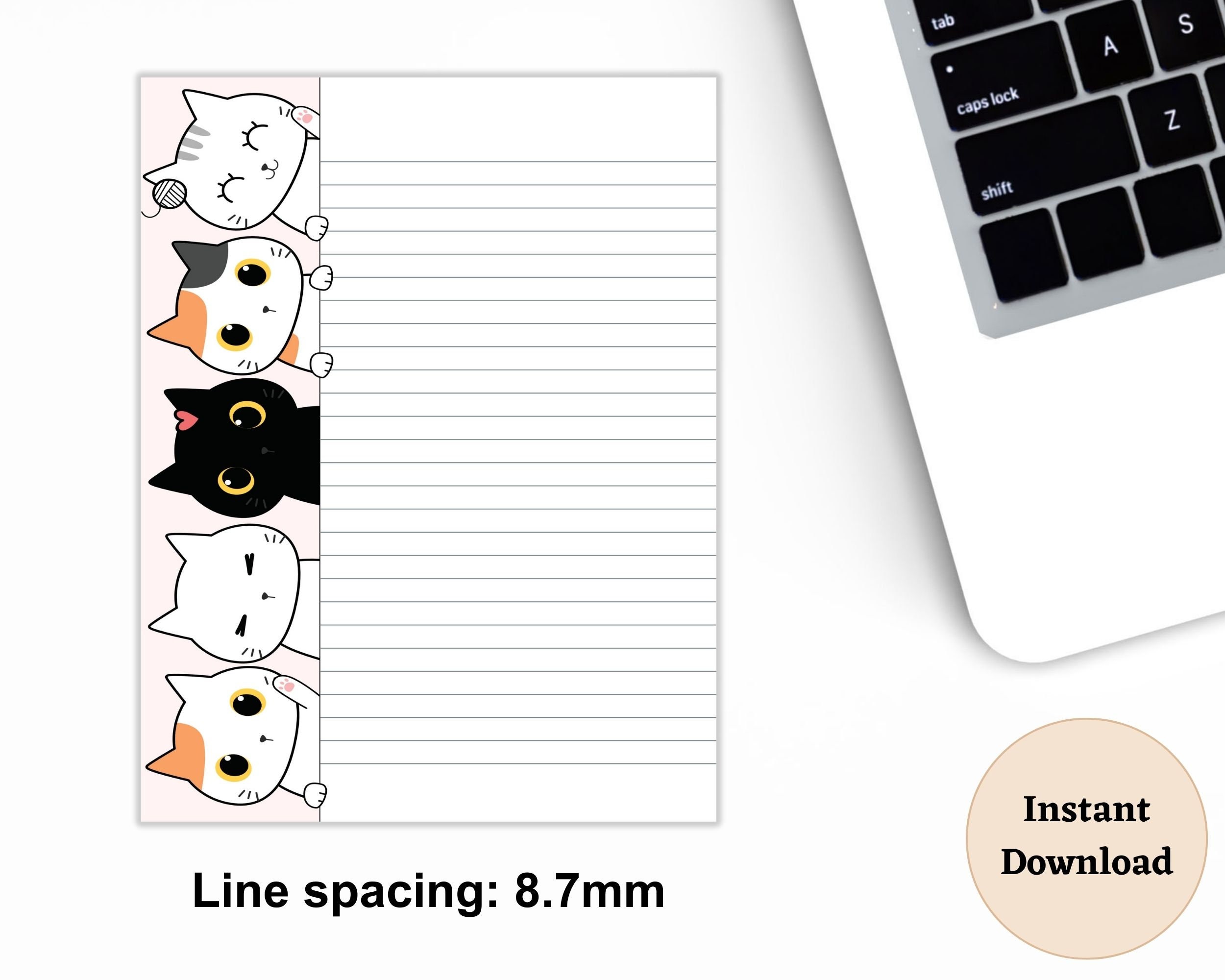Cat Stationery Printable PDF, Lined and Unlined Digital Paper, Letter ...