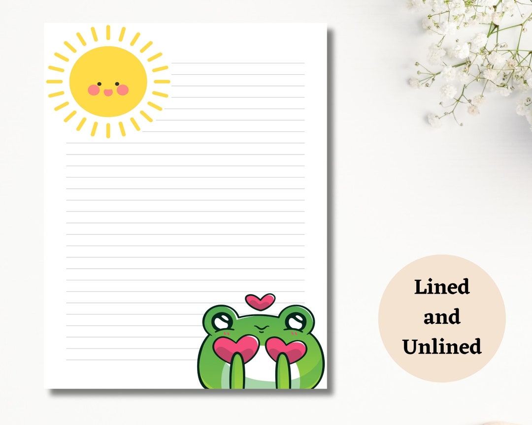 Kawaii Frog Lined and Unlined Letter Writing Paper, Digital Paper ...