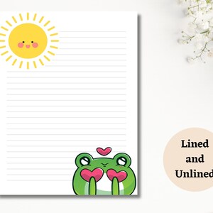 Kawaii Frog Lined and Unlined Letter Writing Paper, Digital Paper ...