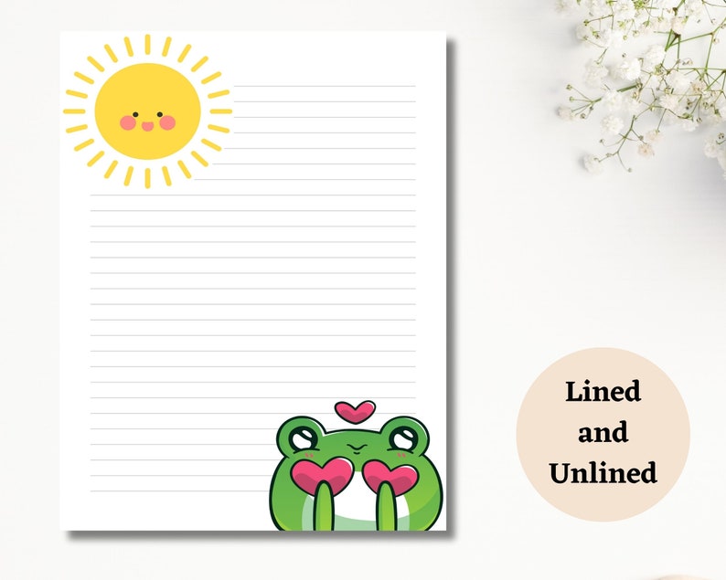Kawaii Frog Lined and Unlined Letter Writing Paper Digital - Etsy