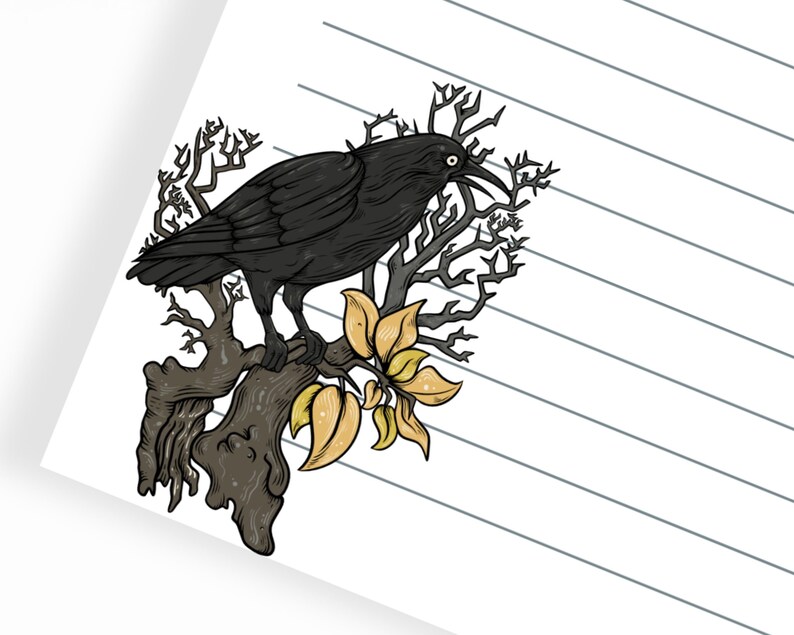 Printable Raven Stationery, Letter Writing Paper, Lined and Unlined ...