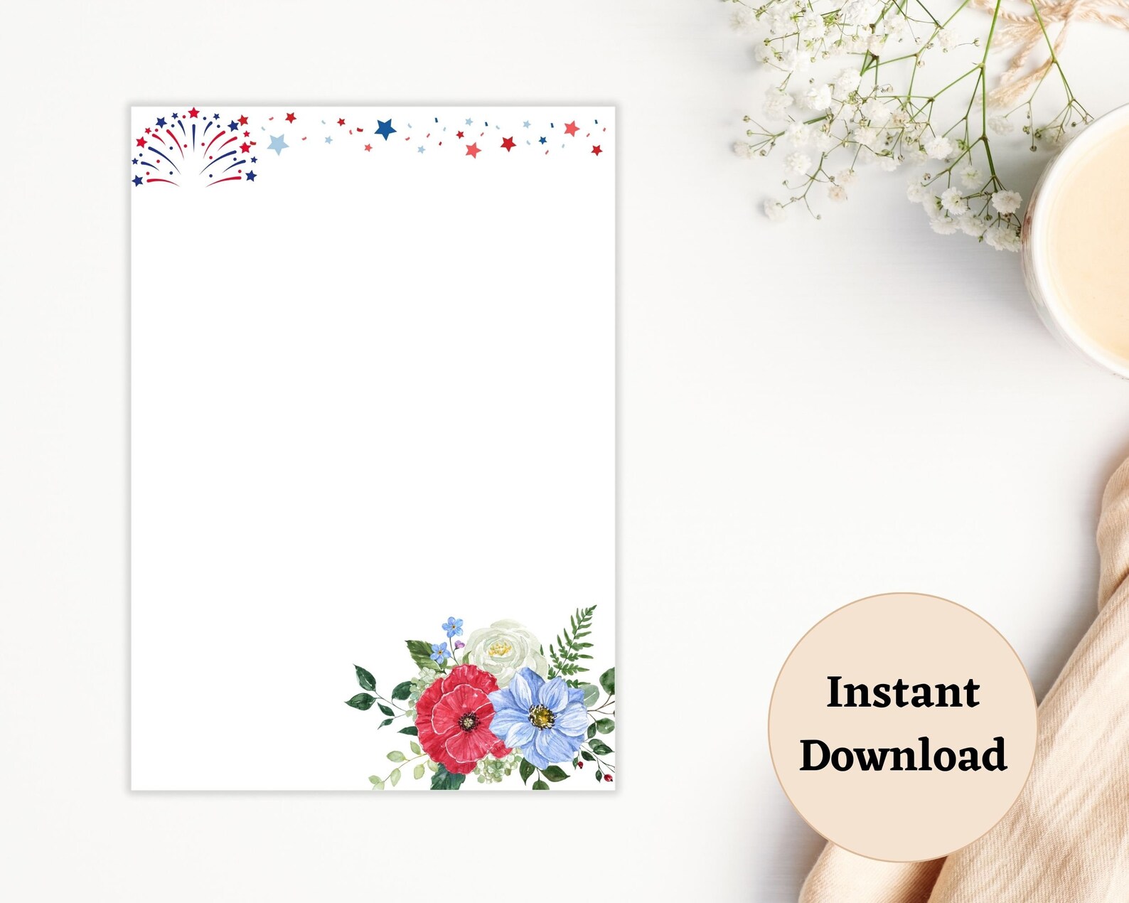 Printable 4th of July Stationery Lined and Unlined Letter - Etsy