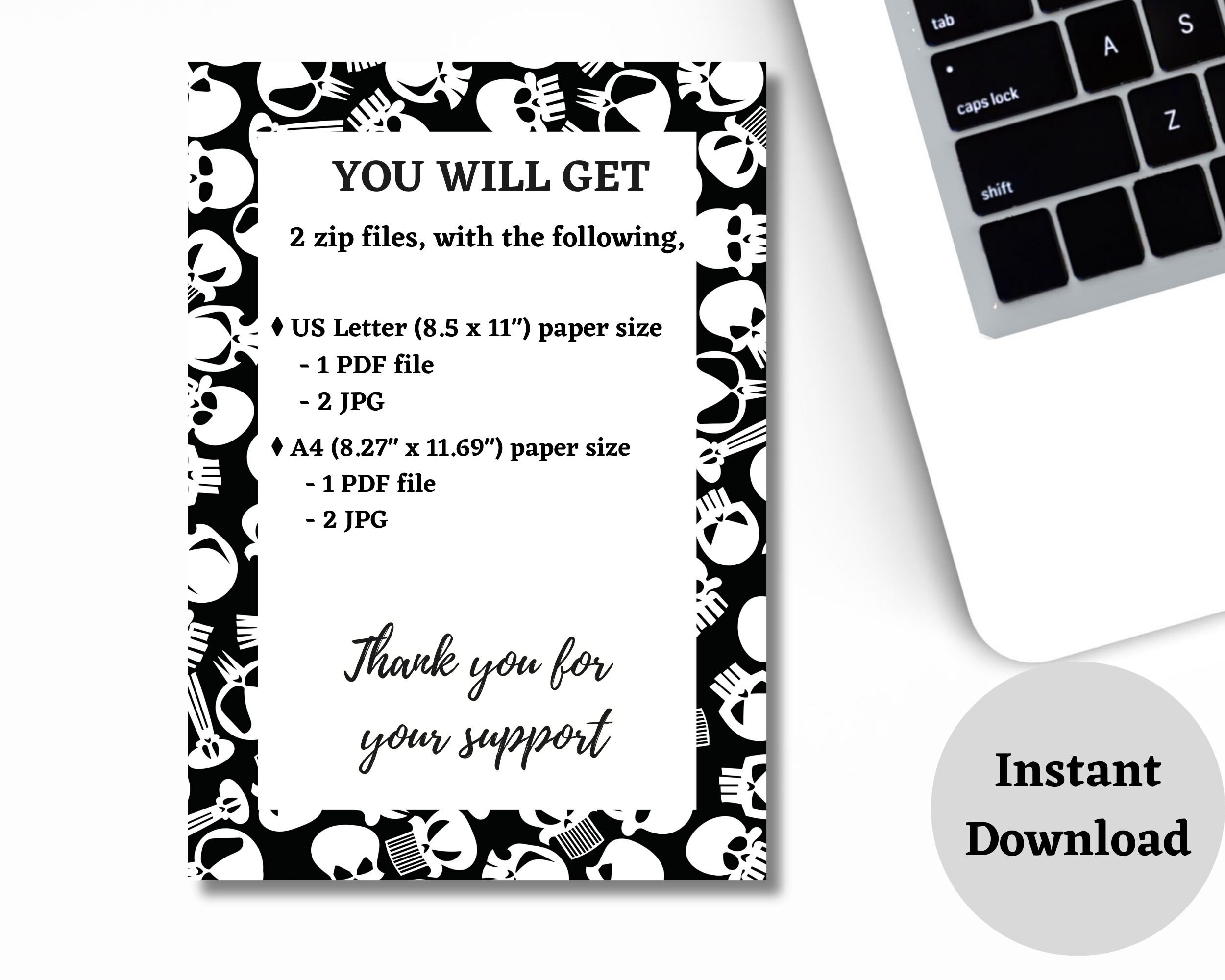 Printable Skull Stationery, Letter Writing Paper, Skeleton Writing ...