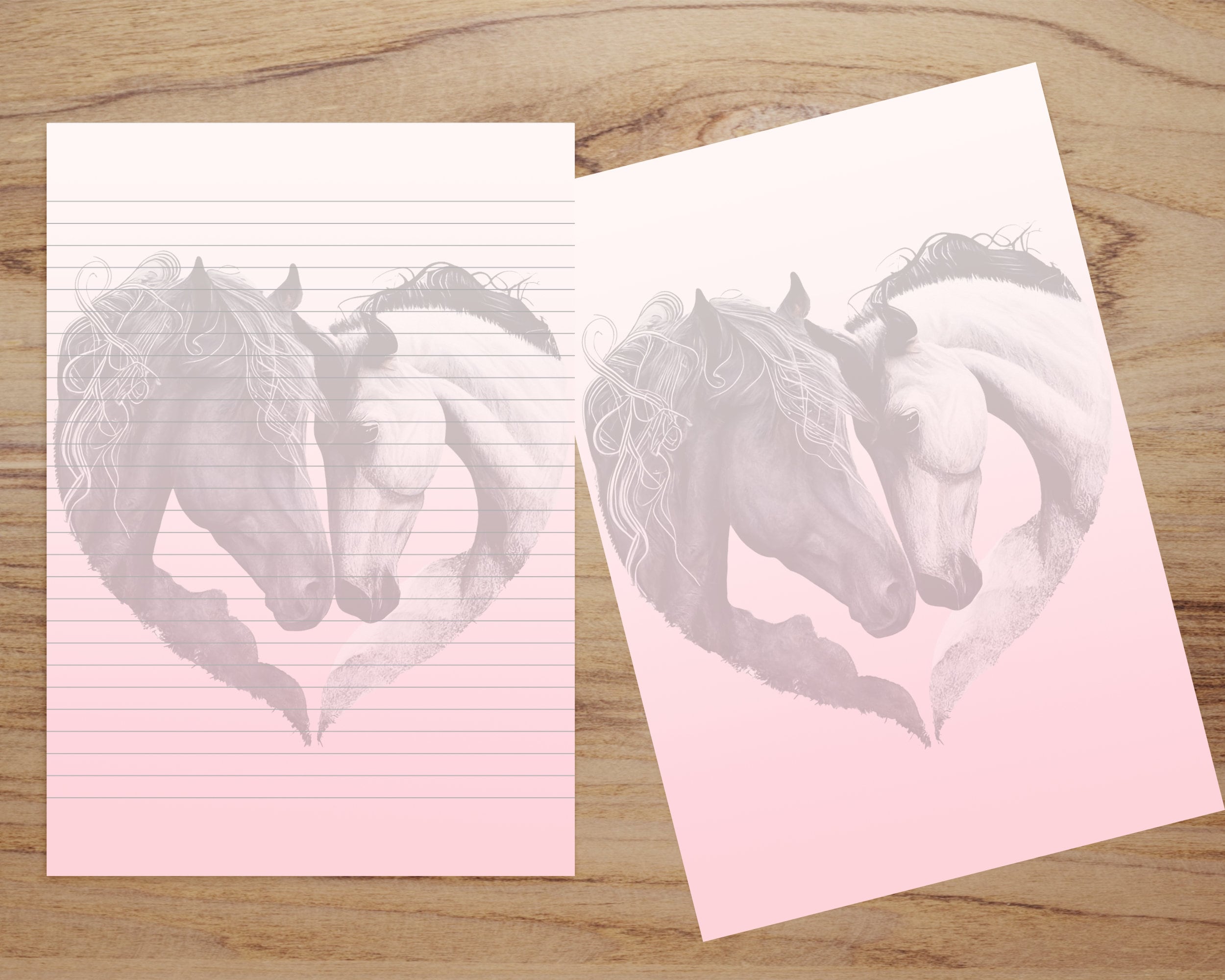 Printable Couple Horse Heart Stationery, Letter Writing Paper, Cute ...