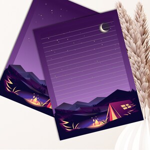 Printable Night Sky Camping Stationery, Cute Stationery, Camping Fire ...