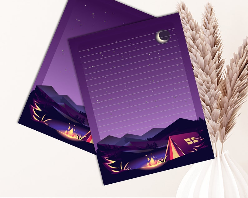 Printable Night Sky Camping Stationery, Cute Stationery, Camping Fire ...