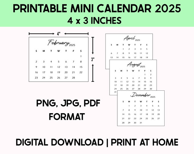 2024 2025 Mini Calendar Printable PDF, 2x3 Inches, Small Calendar, Desk ...