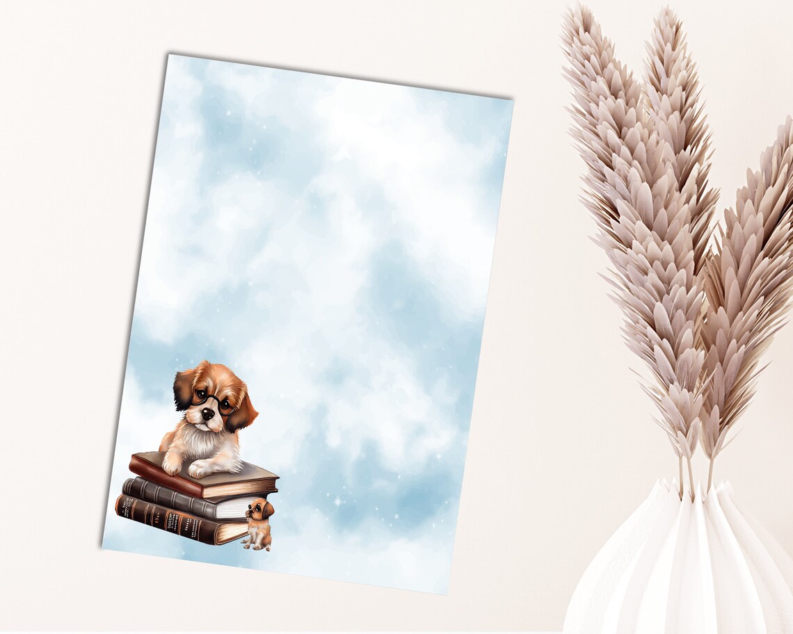 Printable Puppy Stationery, Dog & Books Lovers Printable Stationary ...