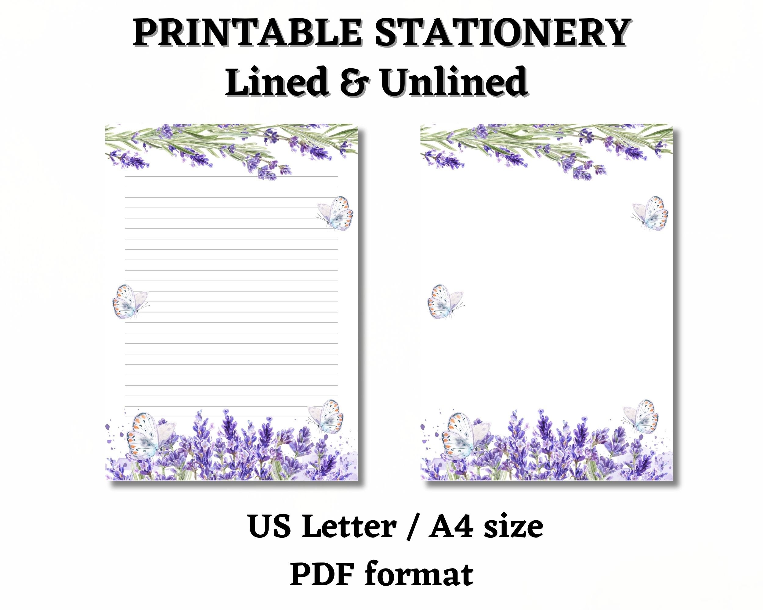 Lavender Butterflies Stationery Printable, Floral Stationery PDF ...