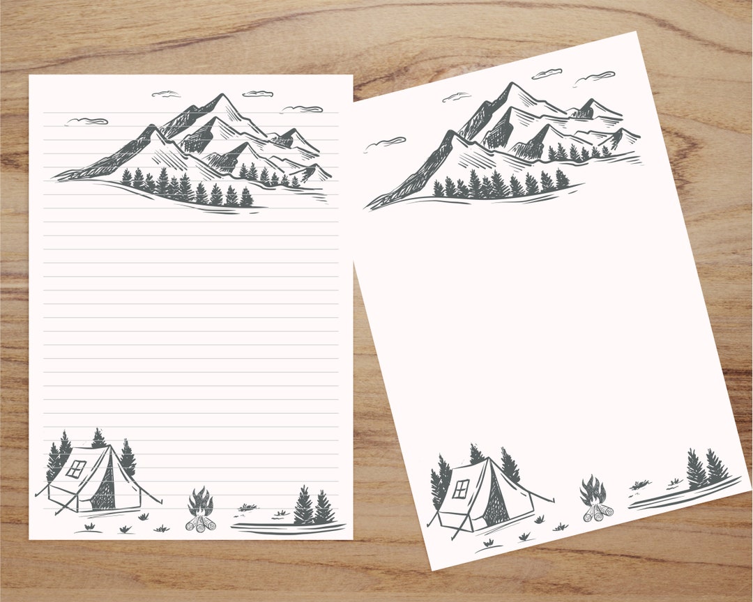 Printable Camping Stationery, Mountain Stationery, Camping Fire ...