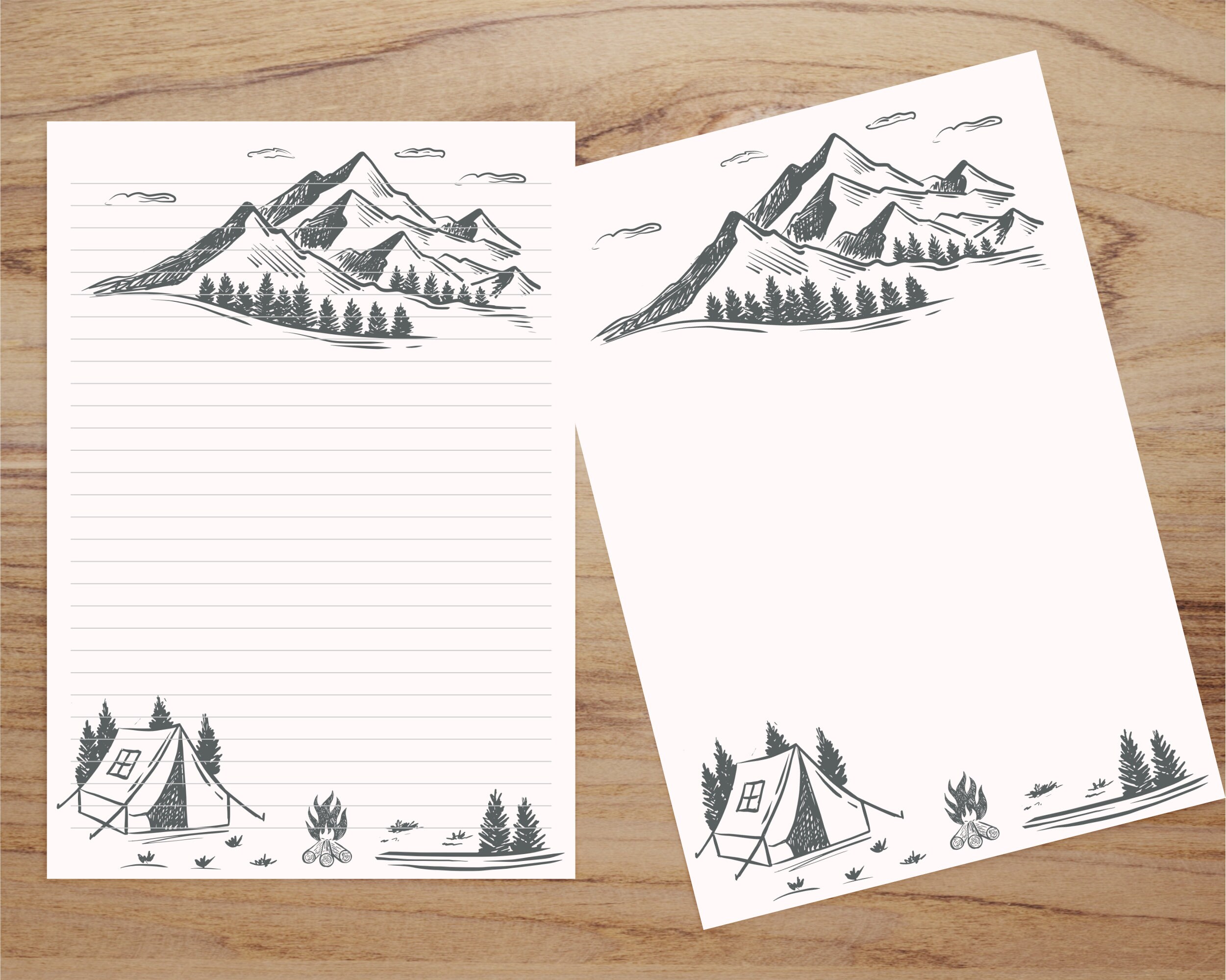 Printable Camping Stationery, Mountain Stationery, Camping Fire ...