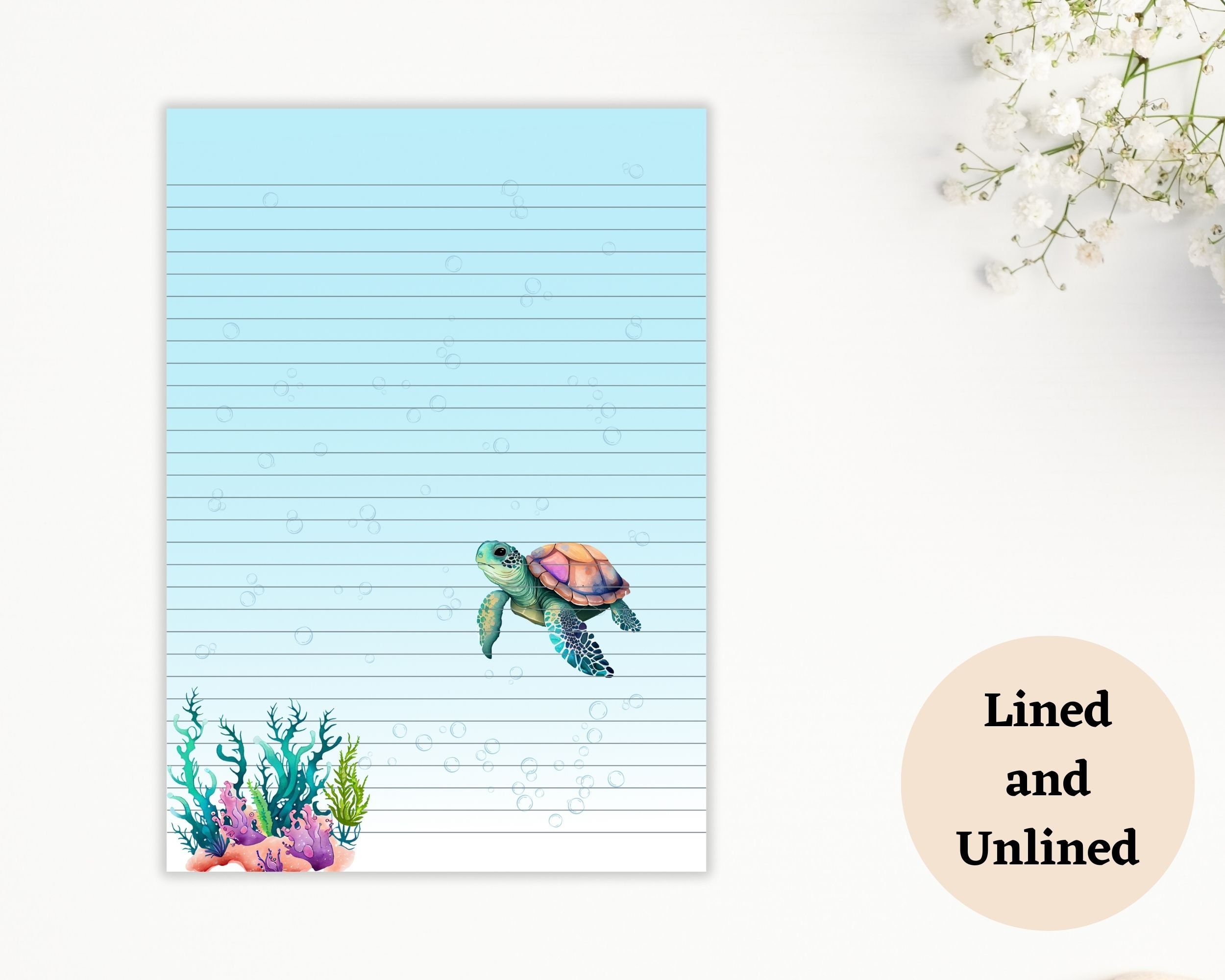 Under the Sea Stationery, Lined and Unlined Letter Writing Paper ...
