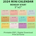 2024 Mini Calendar Printable PDF, 3x2 Inches, Pocket Calendar, Journal ...