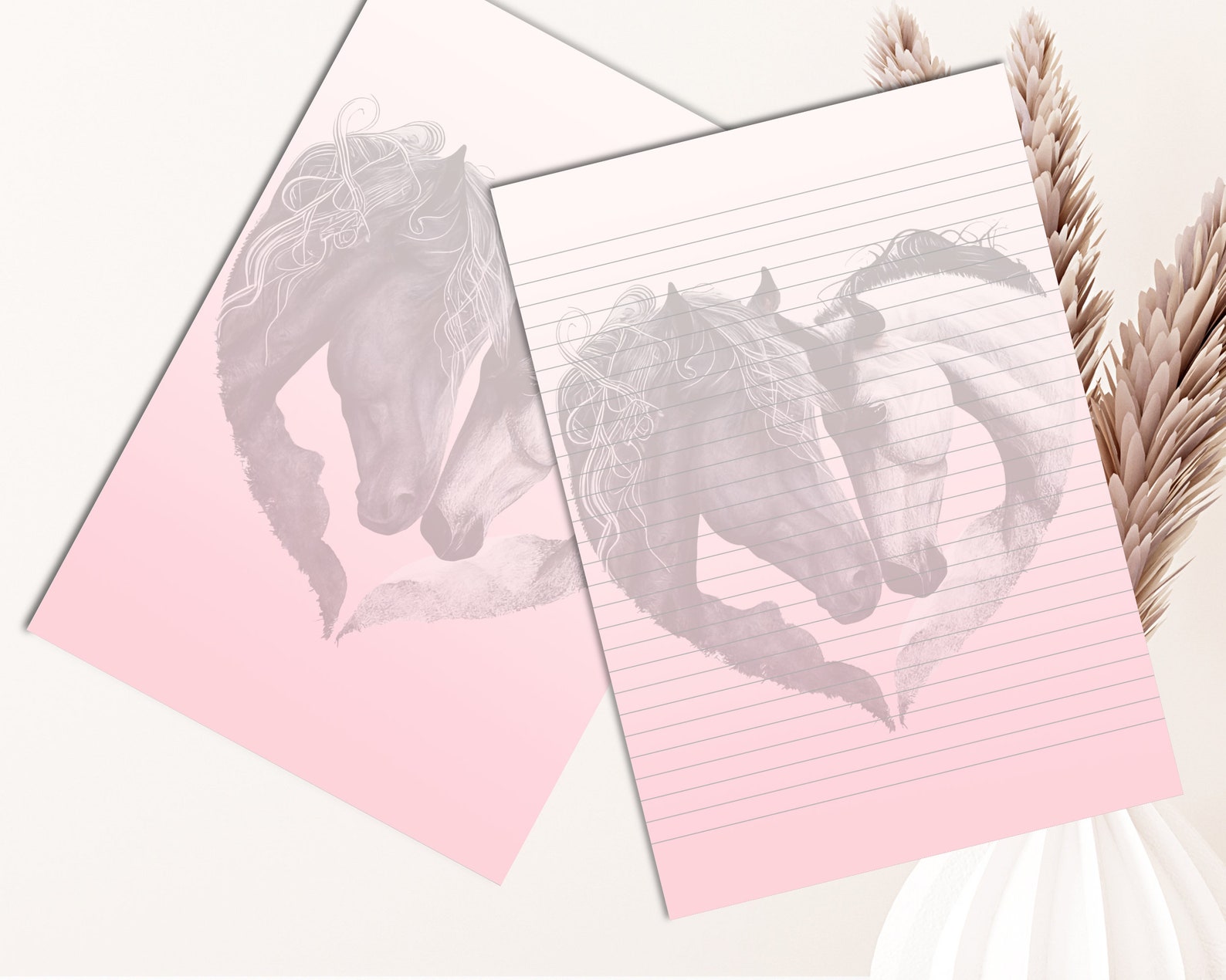 Printable Couple Horse Heart Stationery, Letter Writing Paper, Cute ...