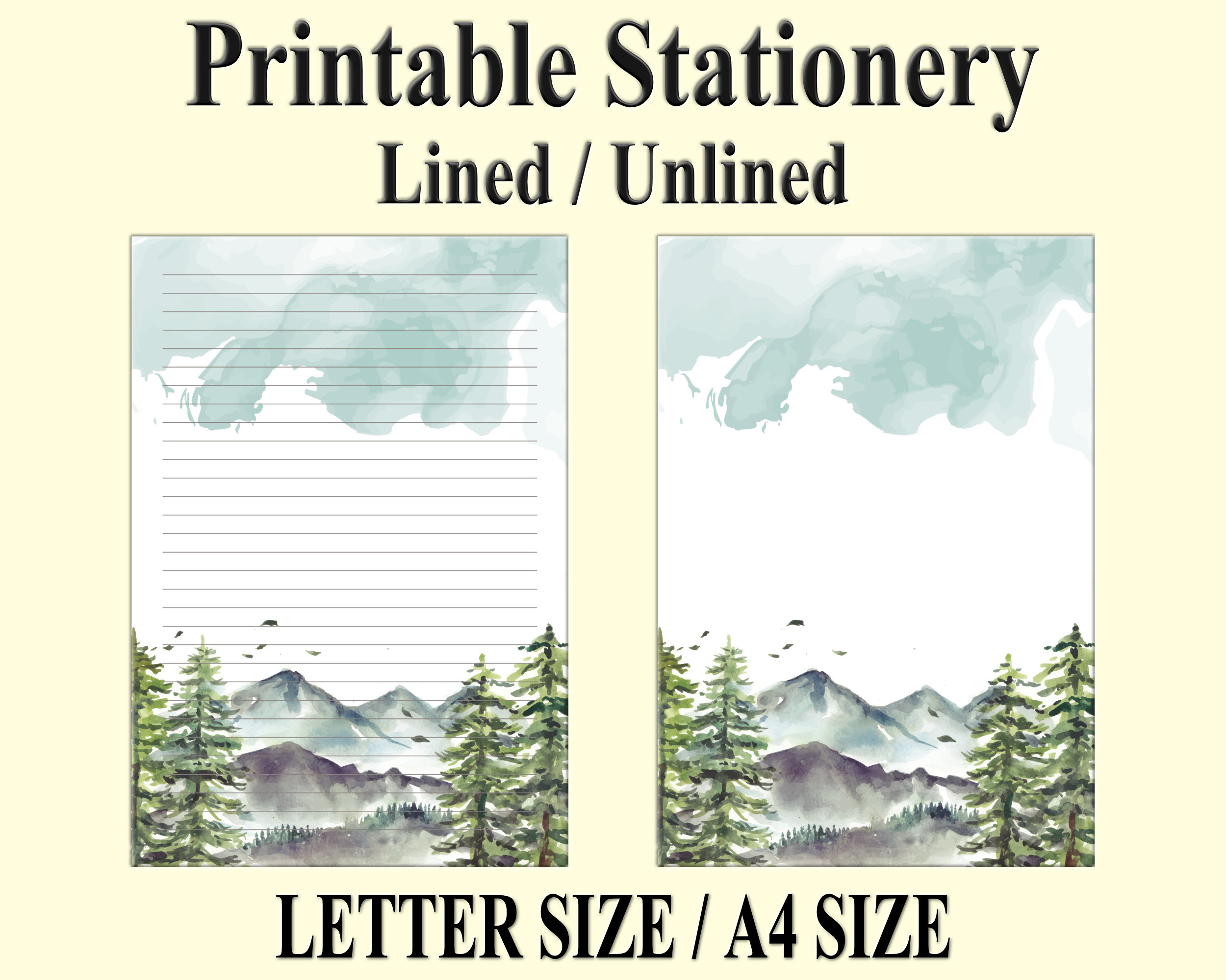 Printable Pine Tree Stationery, Watercolor, Letter Writing Paper ...