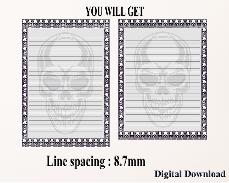 Printable Skull Stationery Letter Writing Paper Skeleton - Etsy