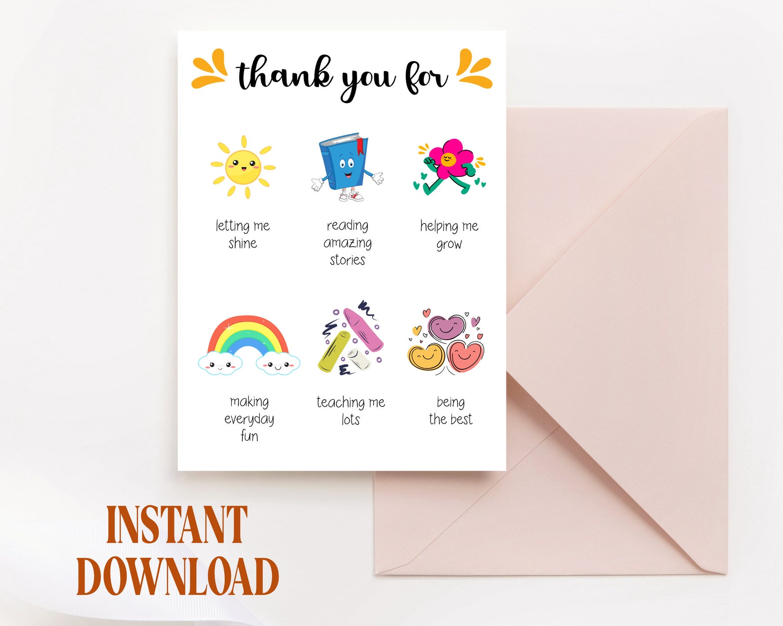 Printable Teacher Card, Gift for Teacher, Thank You Teacher Digital ...