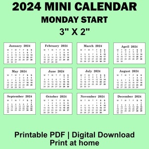 2024 2025 Mini Calendar Printable PDF, 2x3 Inches, Small Calendar, Desk ...