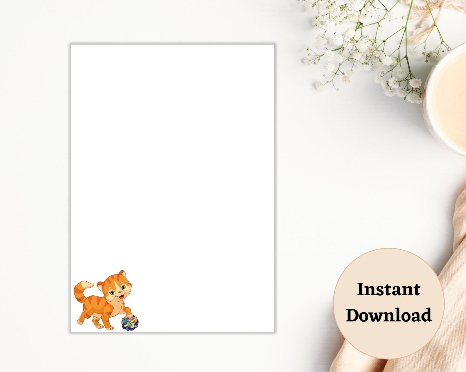 Printable Kawaii Cat Stationery, Cute Cat Lover Letter Writing Paper ...