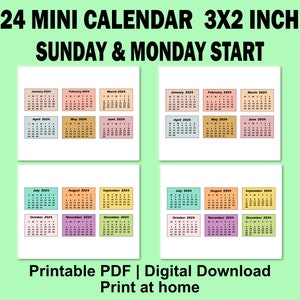 2024 Mini Calendar Printable PDF, 3x2 Inches, Pocket Calendar, Journal ...