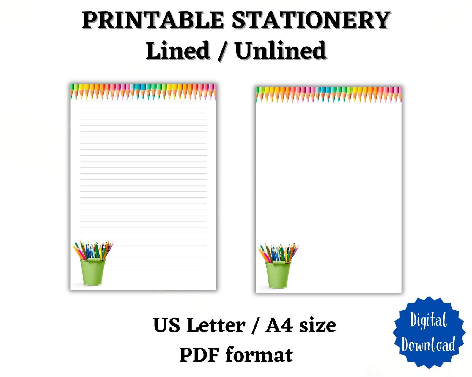 Coloured Pencil Letter Writing Paper, Color Pencil Lined and Unlined ...